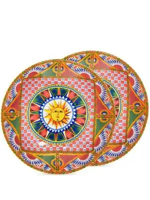 Dolce & Gabbana Carretto-print Porcelain Soup Plates - Orange