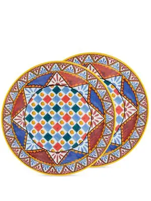 Dolce & Gabbana Carretto-print Porcelain Soup Plates - Blue