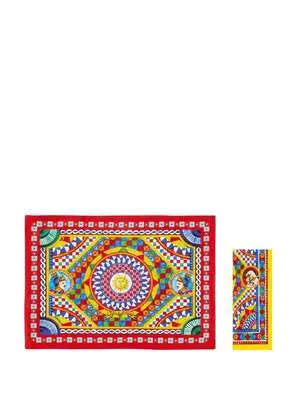 Dolce & Gabbana Carretto-print Placemat And Napkin Set - Red