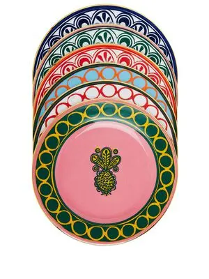 La DoubleJ Pineapple-print Porcelain Desert Plates - Pink