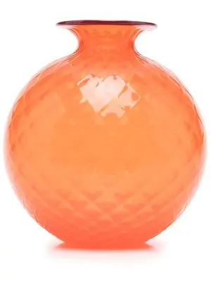 VENINI Diamond-embossed Rounded Glass Vase - Orange