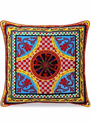 Dolce & Gabbana Large Carretto-print Velvet Cushion - Red