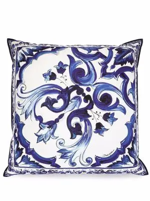 Dolce & Gabbana Large Blu Mediterraneo-print Canvas Cushion - White