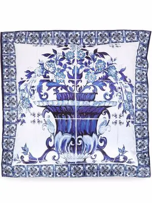 Dolce & Gabbana Large Blu Mediterraneo-print Duchesse Cotton Cushion - Blue