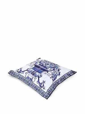 Dolce & Gabbana Large Blu Mediterraneo-print Duchesse Cotton Cushion - Blue
