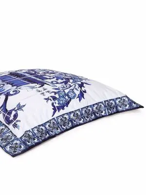Dolce & Gabbana Large Blu Mediterraneo-print Duchesse Cotton Cushion - Blue