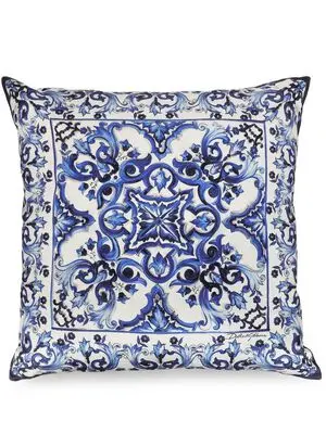 Dolce & Gabbana Mediterraneo Large Silk-twill Cushion - Blue