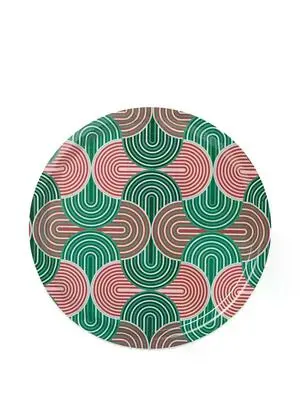 La DoubleJ Line-graphic Round Tray - Green