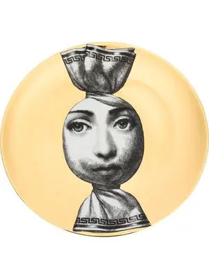 FORNASETTI Sweet Wrapper Face Print Plate - Gold