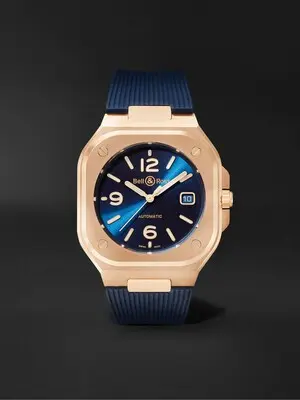 BELL & ROSS Br 05 Gold Automatic 40mm 18-karat Rose Gold And Rubber Watch - Blue