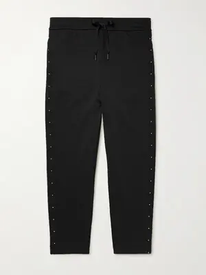 Moncler Tapered Embellished Jersey Sweatpants - Black