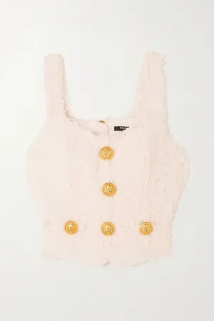 Balmain Button-embellished Bouclé-tweed Top