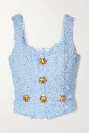 Balmain Button-embellished Bouclé-tweed Top