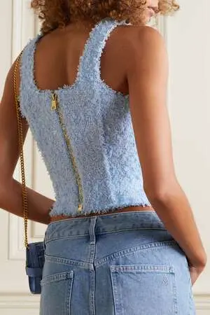 Balmain Button-embellished Bouclé-tweed Top