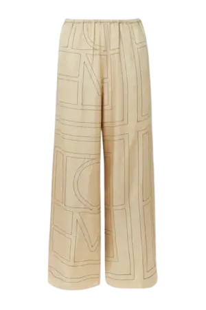 TOTEME Embroidered Silk-twill Wide-leg Pants