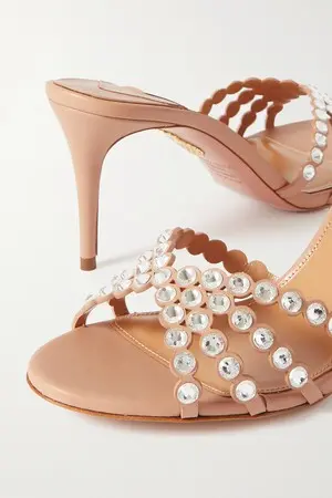 AQUAZZURA Tequila 75 Crystal-embellished Mules - Neutrals