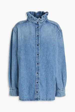 Ba&sh Shin Ruffletrimmed Pleated Denim Shirt - Light Denim