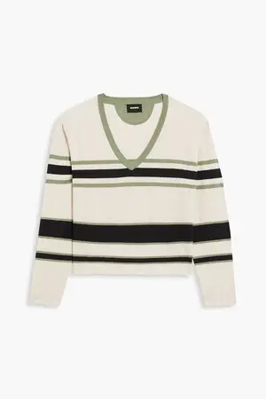 Monrow Striped Stretch-knit Sweater - Cream
