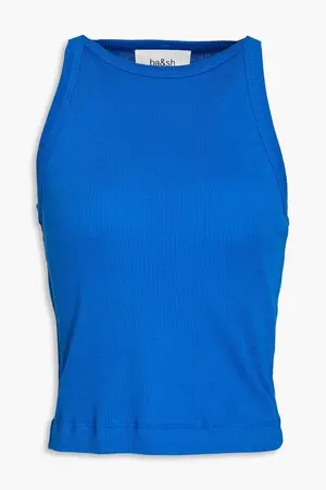 Ba&sh Ribbed Jersey Halterneck Tank Cobalt Blue