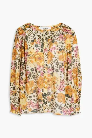 Ba&sh Gathered Floral-print Cotton-voile Shirt - Mustard