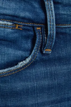 FRAME Le High Straight Distressed Mid Rise Straight Leg Jeans - Mid Denim