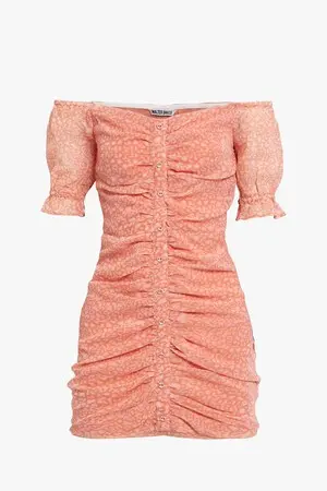 Walter Baker Beverly Off-the-shoulder Ruched Leopard Print Crepe Mini Dress - Peach