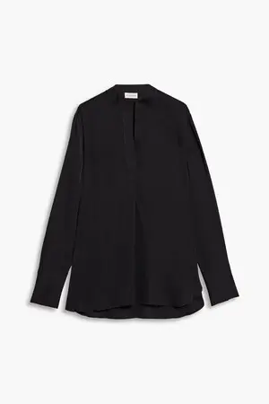 BY MALENE BIRGER Gathered Silkblend Satincrepe Blouse - Black