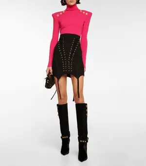 Balmain Robin Monogram Velvet Knee-high Boots