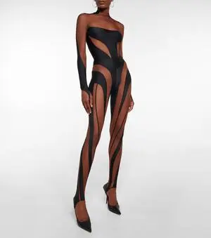 MUGLER Paneled Mesh And Jersey Leggings