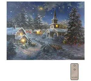 LUMABASE Lighted Wall Art With Remote Control Winter Village - One-color