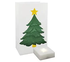 LUMABASE Set Of 6 Holiday Tree Led Luminarias W Ith Timer - One-color