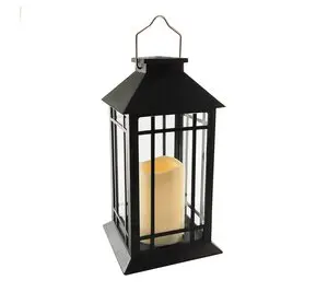 LUMABASE Solar Powered Lantern With Led Candle Black Window - One-color