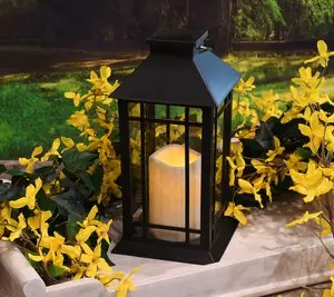 LUMABASE Solar Powered Lantern With Led Candle Black Window