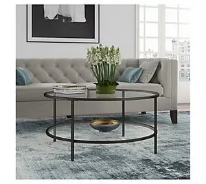 HUDSON&CANAL Hudson & Canal Sivil 36' Round Coffee Table W/ Lass Shelf - One-color