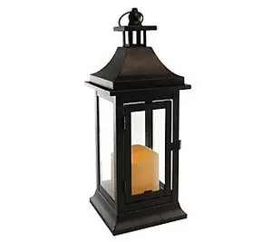 LUMABASE Classic Small Black Metal Lantern With Led Candle - One-color