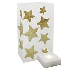 LUMABASE Set Of 6 Goldtone Star Led Luminarias With Timer - One-color