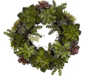NEARLY NATURAL 20' Succulent Wreath By - One-color