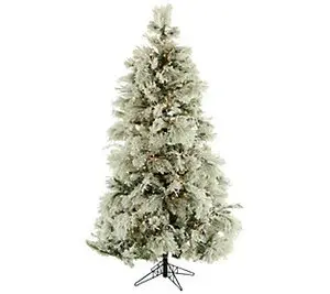 FRASER HILL FARM Prelit 7.5' Flocked Pine Tree / Led Lights - One-color