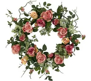 NEARLY NATURAL 20' Rose Wreath By - One-color