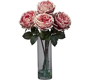 NEARLY NATURAL Fancy Rose Vase Silk Flower Arrangement Near Ly Natural - One-color