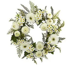 NEARLY NATURAL 24' Mixed Daisy Wreath By - One-color