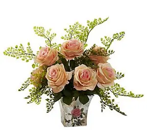 NEARLY NATURAL Rose & Maiden Hair W/floral Planter Nearly N Atural - One-color