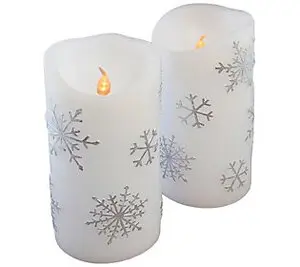 LUMABASE Snowflake Led Wax Candles With Timer, Et Of 2 - One-color