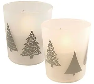 LUMABASE Christmas Tree Glass Led Wax Candles T Imer, Set Of 2 - One-color