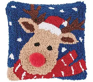C&F HOME Christmas Reindeer Hooked Pillow By - One-color