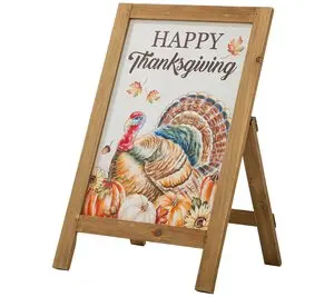 GLITZHOME Thanksgiving Wooden Turkey Easel 24' Orch Sign - One-color