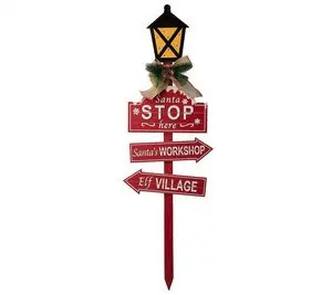GLITZHOME Stop Here Santa Christmas Led Lamp Po St Yard Stake - One-color