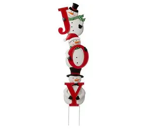 GLITZHOME Joy Christmas Snowmen Trio Yard Stake Or Wall Decor - One-color