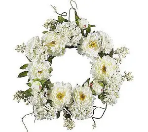 NEARLY NATURAL 20' Peony Hydrangea Wreath By - One-color