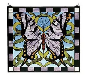 MEYDA Tiffany Style Purple Butterfly Window Panel - One-color